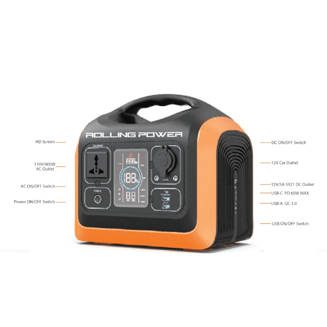 Rolling Power – RP600W Portable Power Station with 595Wh LiFePO4 ...
